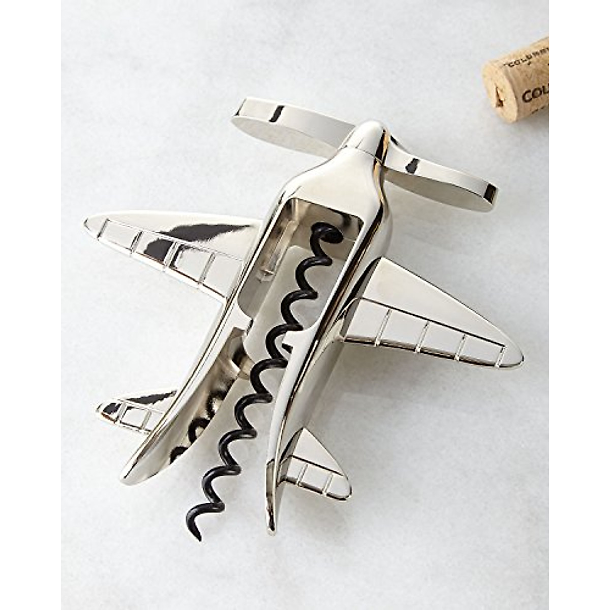 Le'raze Airplane Wine Bottle Cork Screw Bottle Opener, Aviation Corkscrew Barware, Plane Pull Cork Tool, Ideal For Flying Bartender, Hosting, Pilot Gift, Party Favor, Silver Chrome Bar Decor