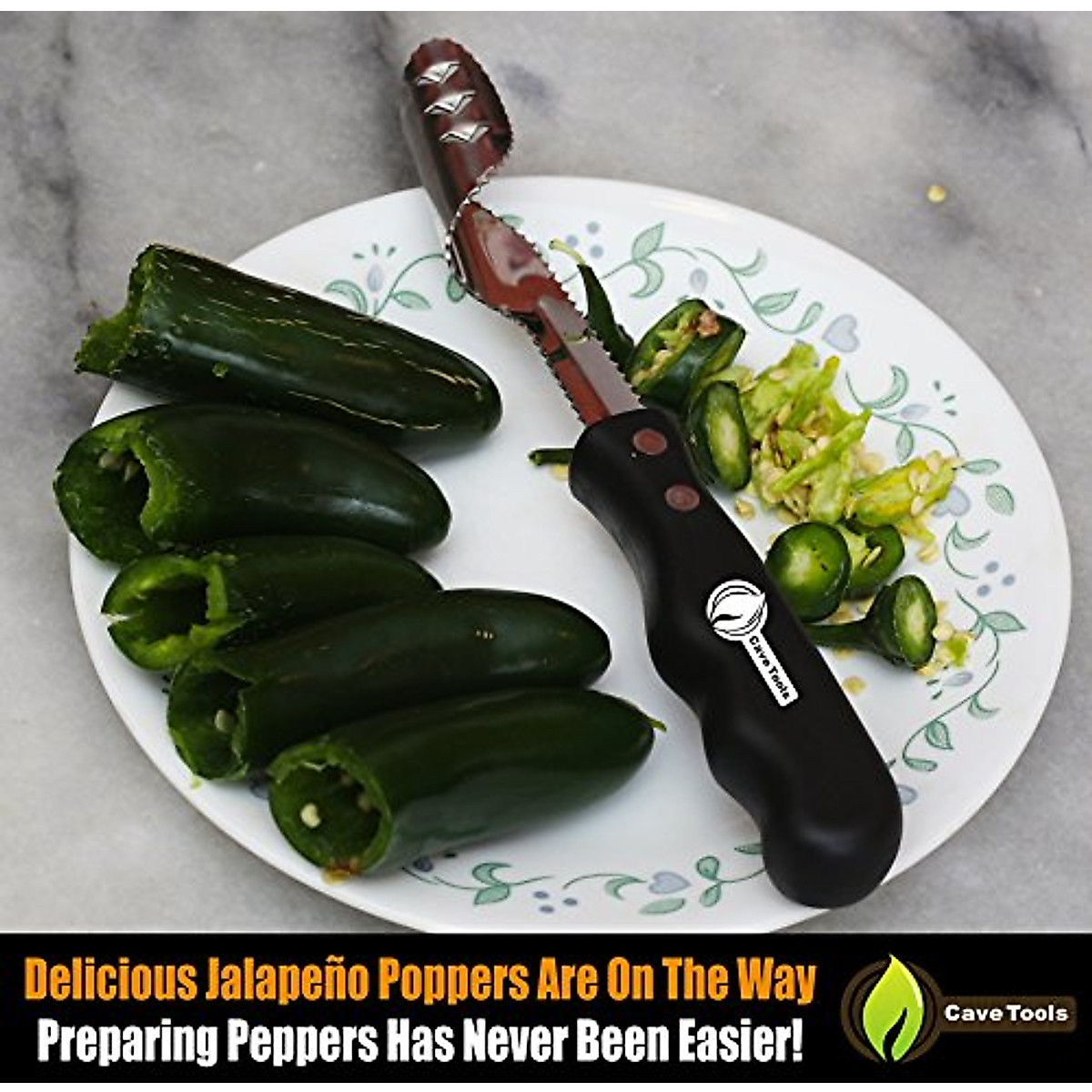 Cave Tools Jalapeno Pepper Corer and Deseeder to Peel or Slice Off Bell, Banana, or Chili Pepper Tops/Stems For Roasting Poppers on Grill, Smoker, or Oven - Kitchen and BBQ Accessories