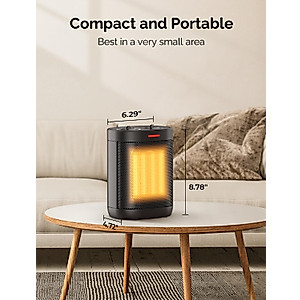 Space Heaters for Indoor Use, Portable 1500W/900W PTC Ceramic Space Heater, Small Space Heater with Thermostat, Three Modes, Overheat and Tip-Over Protection for Office Home