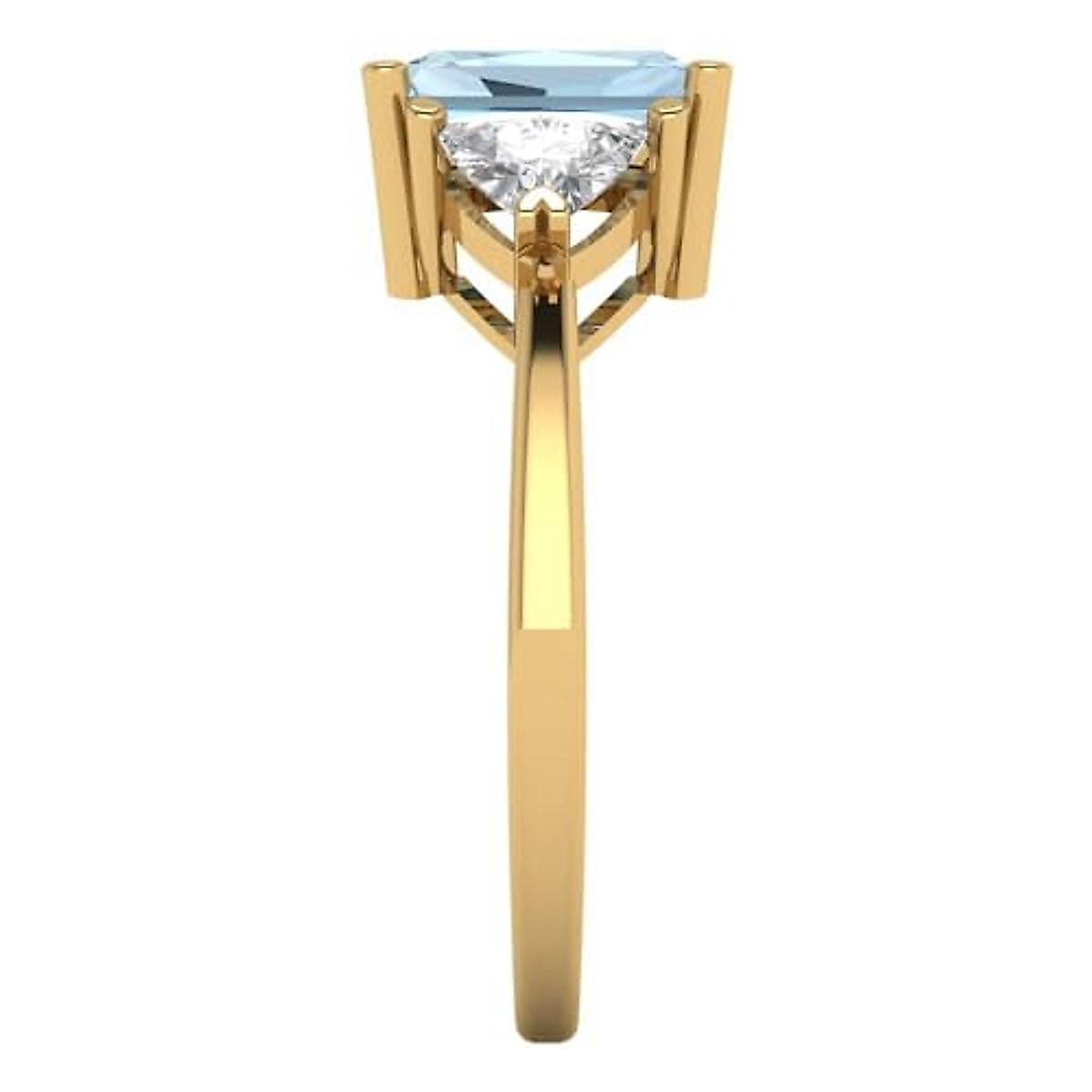 3.0 ct Emerald cut 3 stone Solitaire Blue Simulated Diamond Engagement Promise Anniversary Bridal Ring 18K Yellow Gold 4