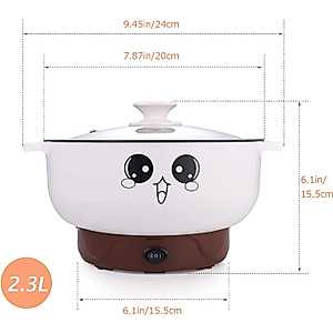 BXE 4-in-1 Multifunction Electric Cooker Skillet Wok Electric Hot Pot For Cook Rice Fried Noodles Stew Soup Steamed Fish Boiled Egg Small Non-stick with Lid (without Steamer,White)