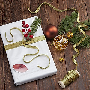 Keypan Gold Velvet Ribbon Double-Sided Handmade Glossy Fabric Trim Wooden Spool Thin Ribbon for Christmas Tree Gift Wrapping Crafts Wedding Flower Bouquet 3/8 inch x 5YD 3 Rolls