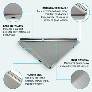 C&G BATHROOM SOLUTIONS Stainless Steel Corner Floating Shelves - Versatile and Durable Wall Corner Shelf - Rust Proof Bathroom Corner Shelves - Easy Install Corner Shelf Floating Design