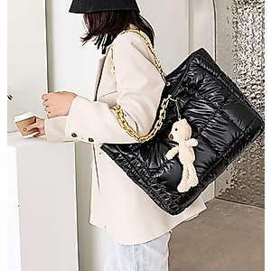 QZUnique Women Shoulder Bags Bread Bear Handbag Underarm Tote Bag Down Large Capacity Tote Handbags