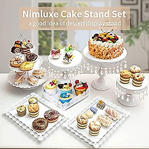 7 Pcs Cake Stands Set,Metal Cupcake Holder Stand Set,Pastry Trays Dessert Towers Plates Display Stand with Crystal Bling Pendants for Baby Shower Wedding Birthday Party Celebration Home Decor
