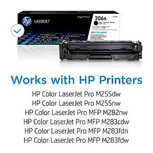 HP 206A Black Toner Cartridge | Works with HP Color LaserJet Pro M255, HP Color LaserJet Pro MFP M282, M283 Series | W2110A