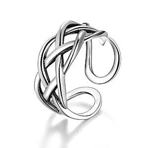 CANDYFANCY Celtic Knot Ring 925 Sterling Silver Open Middle Finger Knuckle Thumb Rings for Women Adjustable Size(Four line Twist)