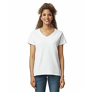 Gildan Women's Heavy Cotton V-Neck T-Shirt, 2-Pack, White, X-Large