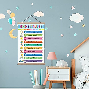 KAIRNE God’s Scripture Art Print With Wood Magnetic Poster Hanger, Christian Hanging Pictures Bible Verses Church Poster(35X56CM) Sunday School Educational Wall Art Kids Rules For Home Decor