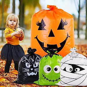 POPGIFTU 12 PCS Halloween Lawn Leaf Bags Pumpkin Lawn Bags, with 6 Halloween Pattern Designs, Plastic Outdoor Fall Leaf Trash Bag for Fall Decorations Outdoor Yard Lawn Halloween Decorations