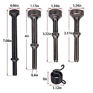 Smoothing Air Hammer Bits Set, 5Pcs Smoothing Air Hammer Tool Kit Air Hammer Accessories Extended Length Pneumatic Chisel Bits with Spring, by ZMCYNG