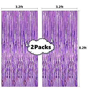 Shiny Light Purple Fringe Curtain - 2pcs 3.2ft x 8.2ft Metallic Tinsel Foil Party Streamers | Photo Booth Backdrop Props for Birthday Wedding Bridal Shower Baby Shower Bachelorette Party Decor