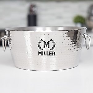 BREKX Personalized Aspen Hammered Copper-Finished Beverage Tub, Rust-Resistant and Leak-Proof Ice and Drink Bucket with Metal Stand, 25-Quart
