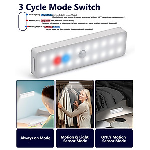 Under Cabinet Lighting 20 LED Closet Lights Motion Sensored,Wireless Under Counter Lights for Kitchen,USB Rechargeable Under-Counter Light Fixtures Magnetic Light Bar 880mAh 6Inch 9000K(4Pack)