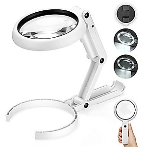 22X 10X Magnifying Glass with Light and Stand, 3.35INCH Large Foldable Handheld Magnifying Glass with Dimmable 8 LED, Hands Free Lighted Desktop Magnifier for Reading, Jewelry, Crafts, Cross Stitch