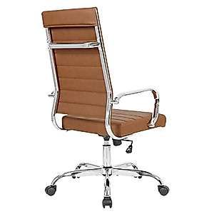 LANDSUN Home Office Chair High Back Executive Chair Ribbed Leather Computer Desk Chair with Armrests Soft Padded Adjustable Height Swivel Modern Conference Chrome Brown