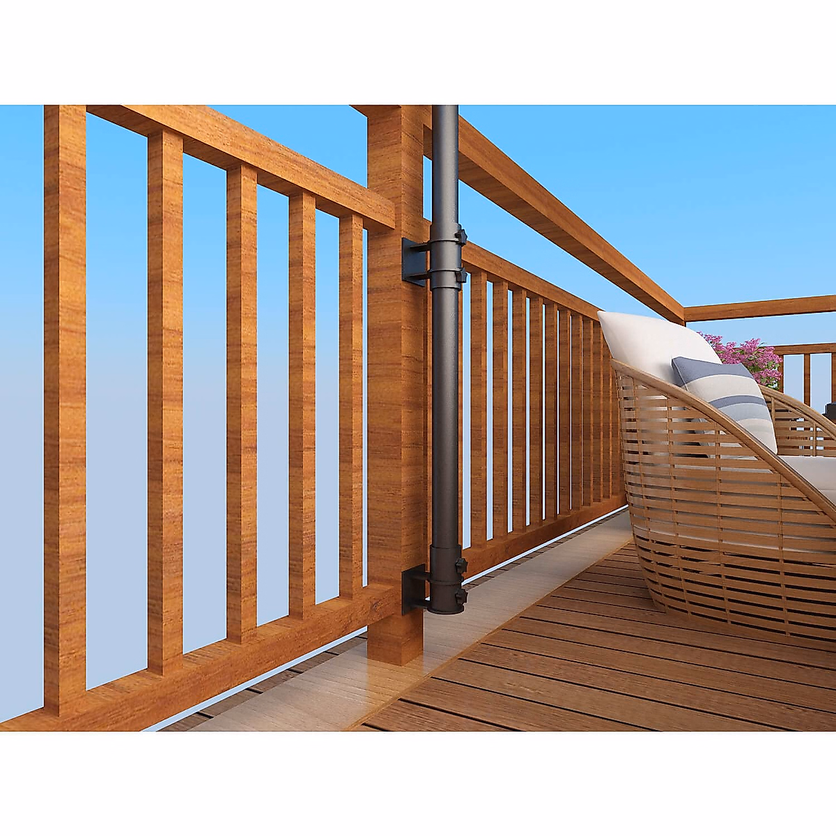 Meruzy Patio Umbrella Holder Mount, Stainless Steel Outdoor Umbrella Base Umbrella Clamp Bracket for Deck Railing, Mount to Deck, Balcony or Courtyard (Fit Max OD 2 inch)