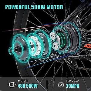 Totem Volcano Electric Bike for Adults 27.5”, 500W Powerful Motor, Ebike 48V 11.6Ah Removable Integrated Lithium Battery, Shimano 21-Speed, Mechanical Locking Suspension Fork-Blue