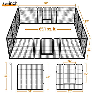 Topeakmart 12 Panel 32-inch Heavy Duty Dog Pen- Foldable Metal Dog Pen Dog Exercise Pen Barrier Crate Cage Kennel Portable Cat Duck Chicken Puppy Fence with Door Outdoor & Indoor Black