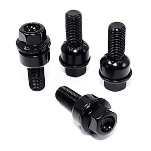 Set of 20 Veritek 14x1.5mm Black 29mm Thread R14 Radius Ball Seat Washer Lug Bolts for Porsche Factory Wheels