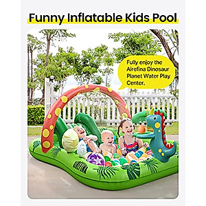 Inflatable Kids Pool, Airefina Dino Planet Inflatable Play Center Kiddie Pool with Water Slide, Ultra Thick 97"x76"x41" Toddle Pool with Play Ball Hoop, for Backyard, Garden, Water Park, Ages 3+