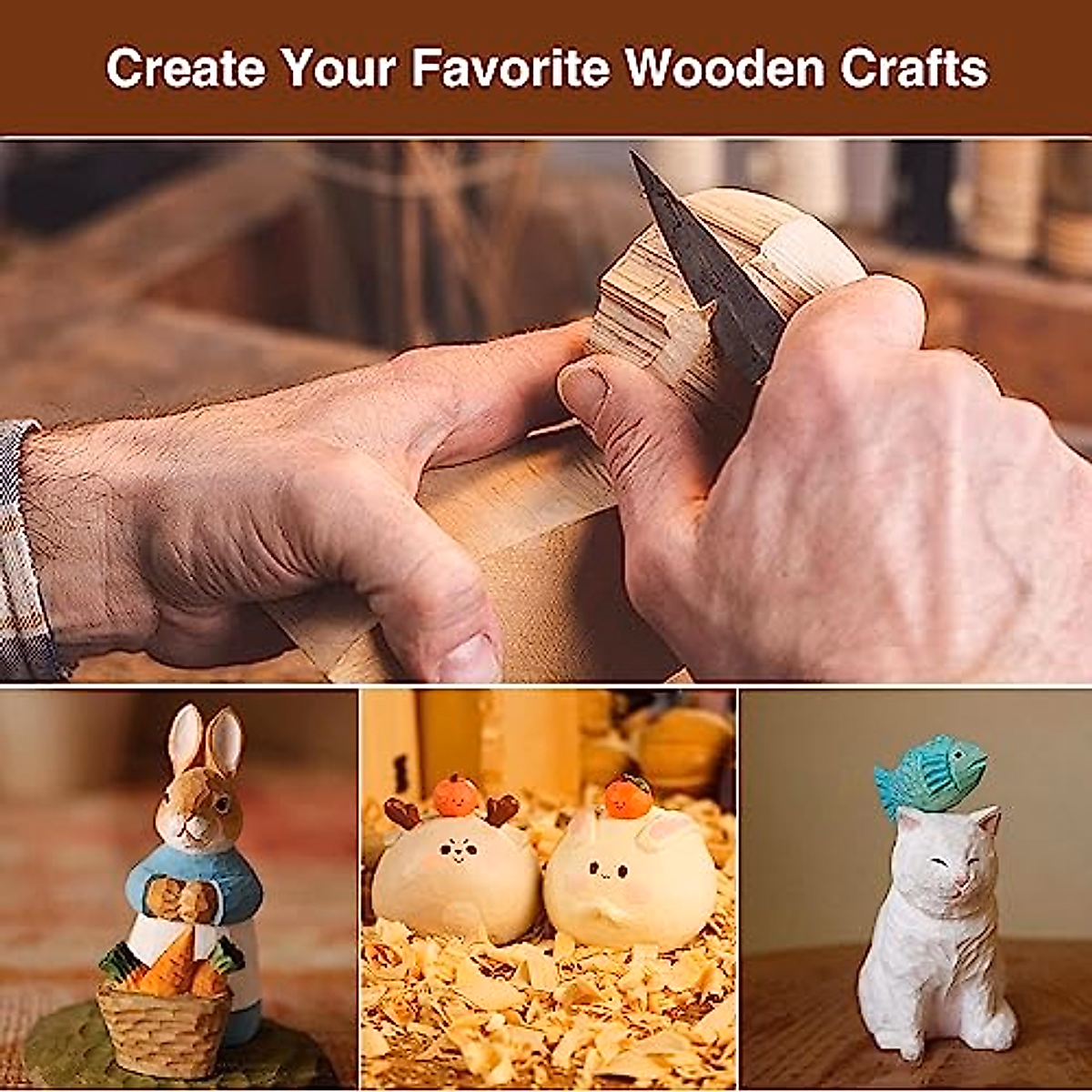 Wood Whittling Kit for Beginners Kids and Adults,Wood Carving kit Set With 8PCS Basswood Carving Blocks,Wood Carving Tools Gift include 6PCS Whittling Knife,Gloves,Roll Bag,Sharpener for Widdling Kit