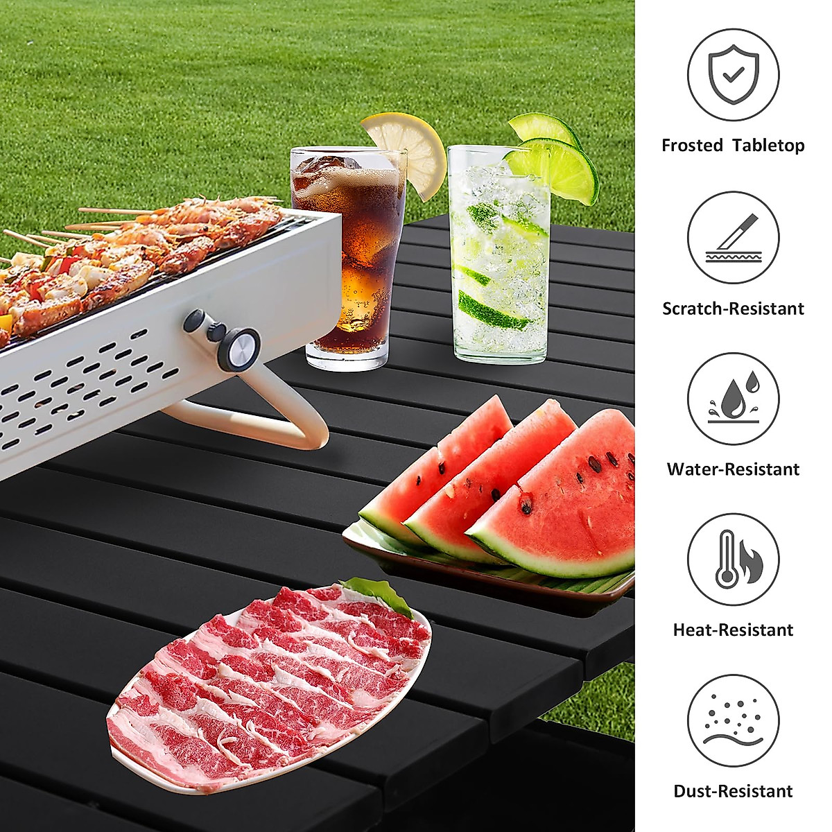 Moosinily Camping Table 4Ft Folding Table with 54 L Storage Bag Tighten Band Folding Picnic Table Aluminum Roll up Table Folding Camp Table for Outdoor Beach Grill BBQ Travel Black