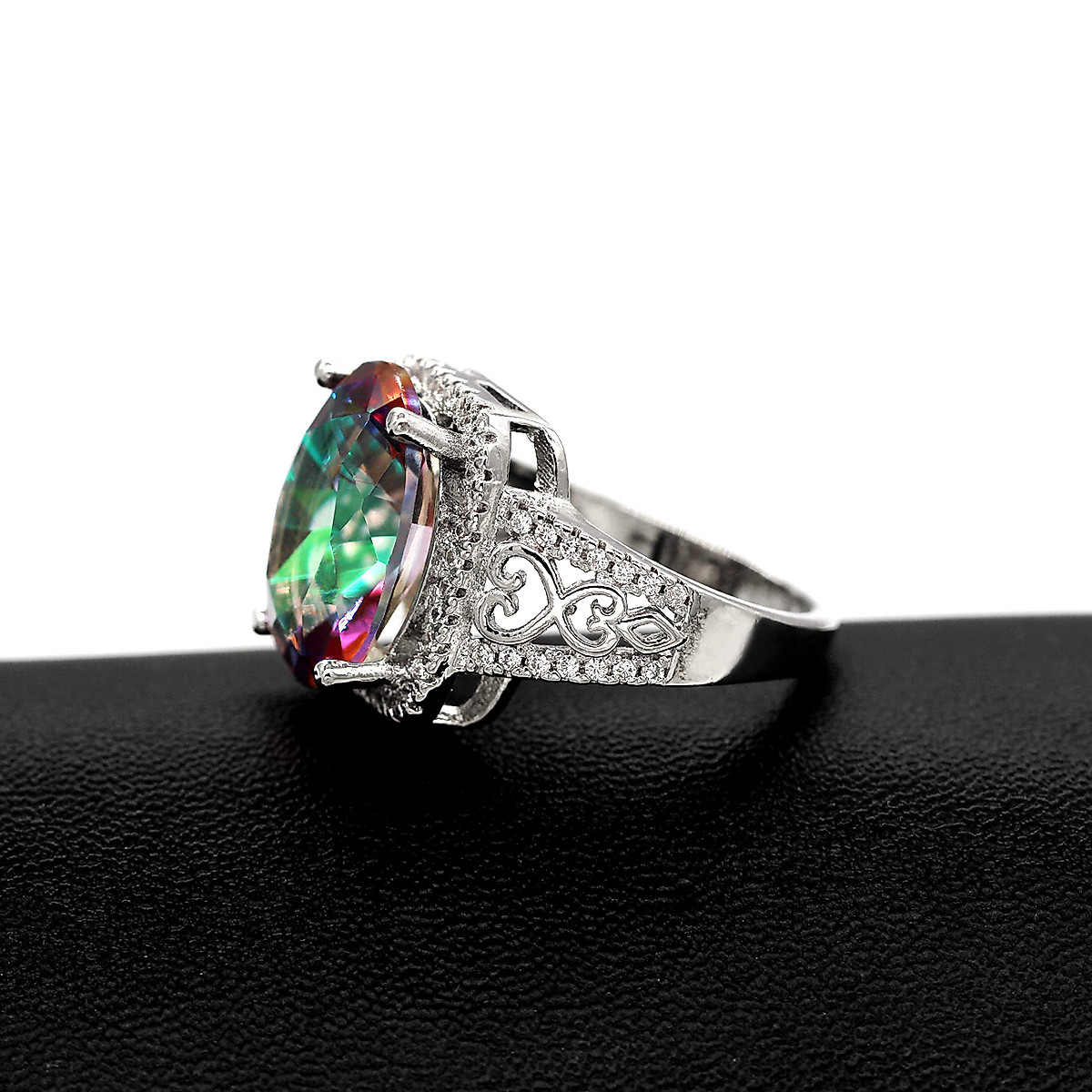 Uloveido Women Fashion Anniversary Promise Rings Platinum Plated Wedding Engagement Multicolor Cubic Zirconia Rings Size 7 Y585