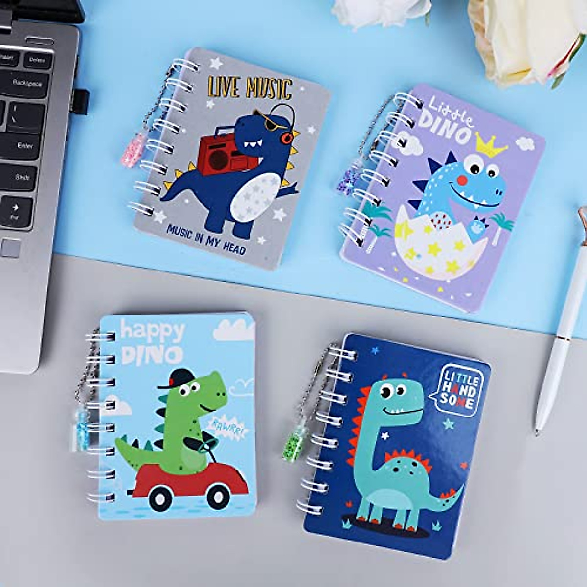 Aifieego Kids Panda Party Favor, Small Spiral Pocket Notebook Journal for Girls, Cute lined Notepad Note Books,Mini little Note Pads (dino)