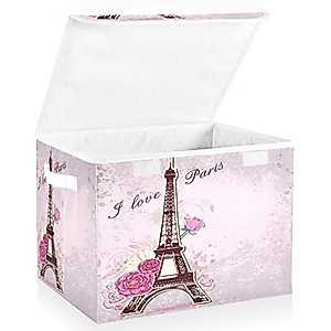 ALAZA Pink Rose Eiffel Tower Paris Storage Bins Box Collapsible Cubes Container Basket for Office Bedroom Home Decor Shelf Closet