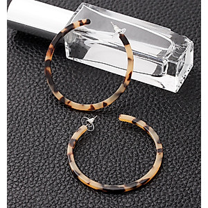 PHALIN Acrylic Hoop Earrings Tortoiseshell Acrylic Earrings Geometric Resin Earring Studs for Women (A Leopard)