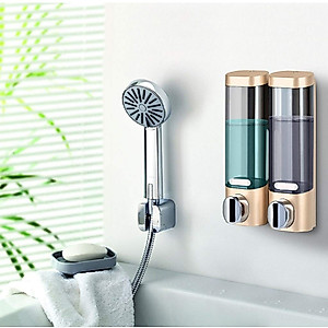 Soap Pump Dispenser Punch-Free Manual Soap Dispenser Wall-Mounted Double-Head Household Shampoo Shower Gel Bottle Hotel Soap Dispenser Bottles Dispenser (Color : White B)
