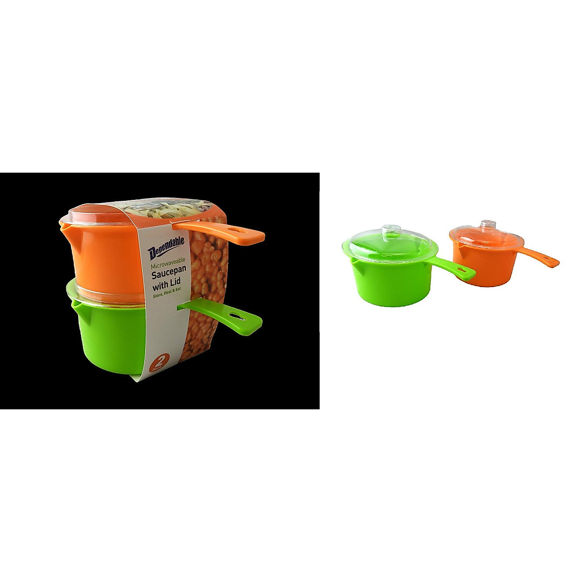 Set of 2 Microwave Saucepan With Lid Store Heat and Eat 800ml each