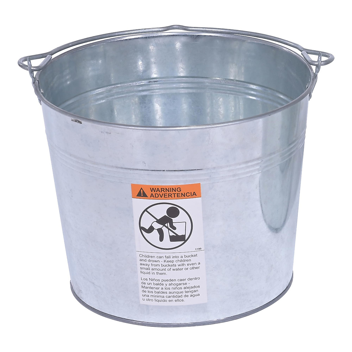 Vestil BKT-GAL-325 Galvanized Steel Bucket, 9-13/16" Depth, 3.25 gallon, 28 pound Capacity, Silver
