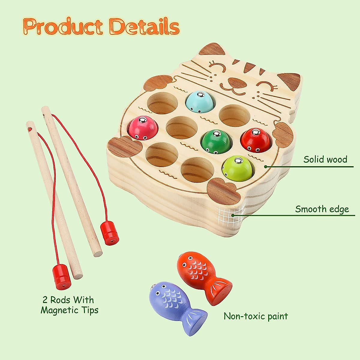 SGVV90 Wooden Magnetic Fishing Game, Toddler Fine Motor Skills Toys, Montessori Preschool Learning Fishing Toys Gift for Children Kids