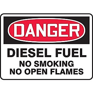 Accuform"Danger Diesel Fuel NO Smoking NO Open Flames" Adhesive Vinyl Safety Sign, 7" x 10", Red/Black on White, MCHL268VS