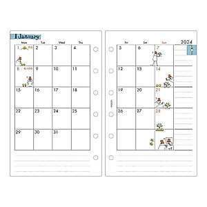 Midori 27088006 2024 B7 Monthly Country Time Planner Refill, Starts December 2023 (Ojisan Print)