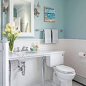 Seashells Bathroom Rules Wall Sign for Bathroom Decor, Funny Bathroom Wall Decor Wall Art For Beach House, Cute Beach Sign Plaque- 12 x 12 Inchs