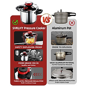 3-In-1 304 Stainless Steel Pressure Cooker 8 QT: [Explosion-Proof] [3 PSI Settings], One-Hand Locking, Induction Compatible, Glass Lid & Steamer Rack Included, Olla de Presion