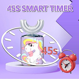 Kids Ultrasonic Electric Toothbrush, U-Shaped Toothbrush 6 Gear Speed Mode IPX7 Waterproof 360° Oral Cleaning Automatic Toothbrush for 2-7 Years Old Baby Toddler (Purple)