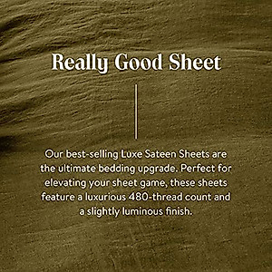 Brooklinen Luxury Sateen 4 Piece King Size Sheets Set in Window Pane - 100% Cotton Sateen Sheets - 1 Fitted Sheet, 1 Flat Sheet, 2 Pillowcases - Best Luxury Sheets