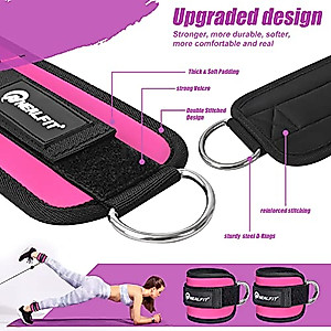 NEALFIT Ankle Strap for Cable Machine, Gym Ankle Cuff for Kickbacks, Leg Extensions, Glute Workouts, Booty Hip Abductors Exercise for Women and Men (Single, Pink)