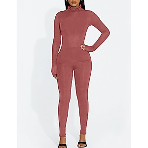 VASAUGE Women's Thermal Underwear Turtleneck Long Johns Base Layer Cold Weather Sets, X-Large, Dark Pink