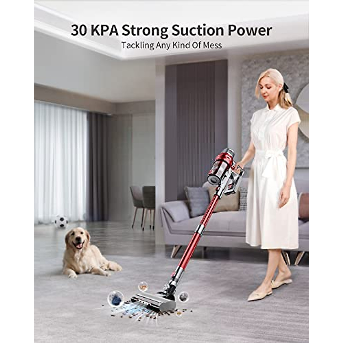 BuTure Cordless Vacuum Cleaner, Powerful Stick Vacuum with 380W 30KPa, 35min Runtime Lightweight Vacuum Cleaners with Telescopic Tube and Detachable Battery Handheld Vacuum for Carpet/Floor/Pet/Stair