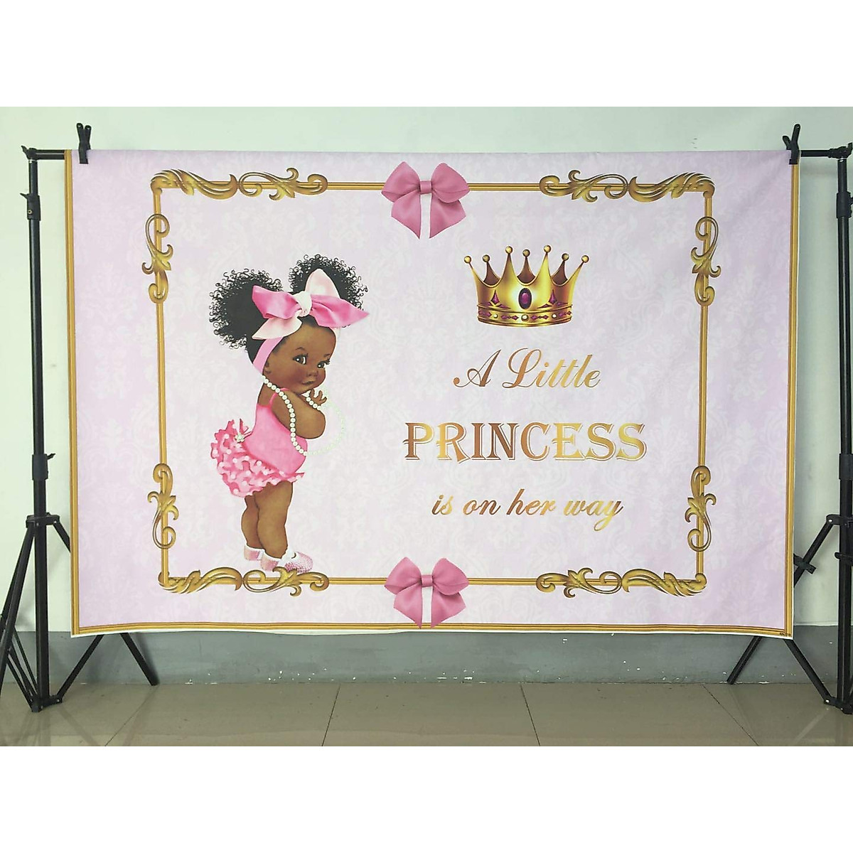 Mocsicka Mehofoto Royal Baby Shower Backdrop Little Princess Pink Bow Photography Background 7x5ft Vinyl Royal Pink Girl's Baby Shower Party Banner Backdrops