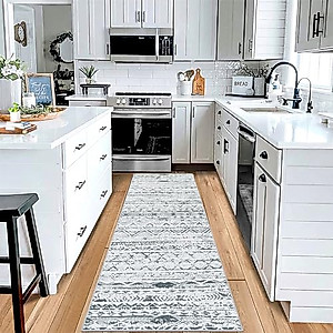 JOLENE.K Modern Area Rug 2x6 Boho Rug Hallway Rug Washable Rugs Runner Gepmetric Carpet Non-Slip Kitchen Runner Rug Distressed Rubber Backing Runners Carpet for Entryway Bedroom Laundry Room