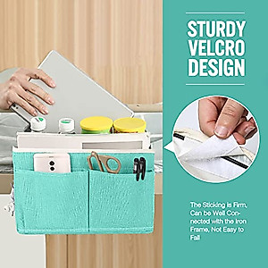 Ndeno Bedside Caddy Storage Bag Hanging Pocket Organizer for Bunk and Hospital Beds Crib,Dorm Rooms Bed Rails for Remotes Mobile Phone Keys, Glasses, Books (Tiffany Blue)
