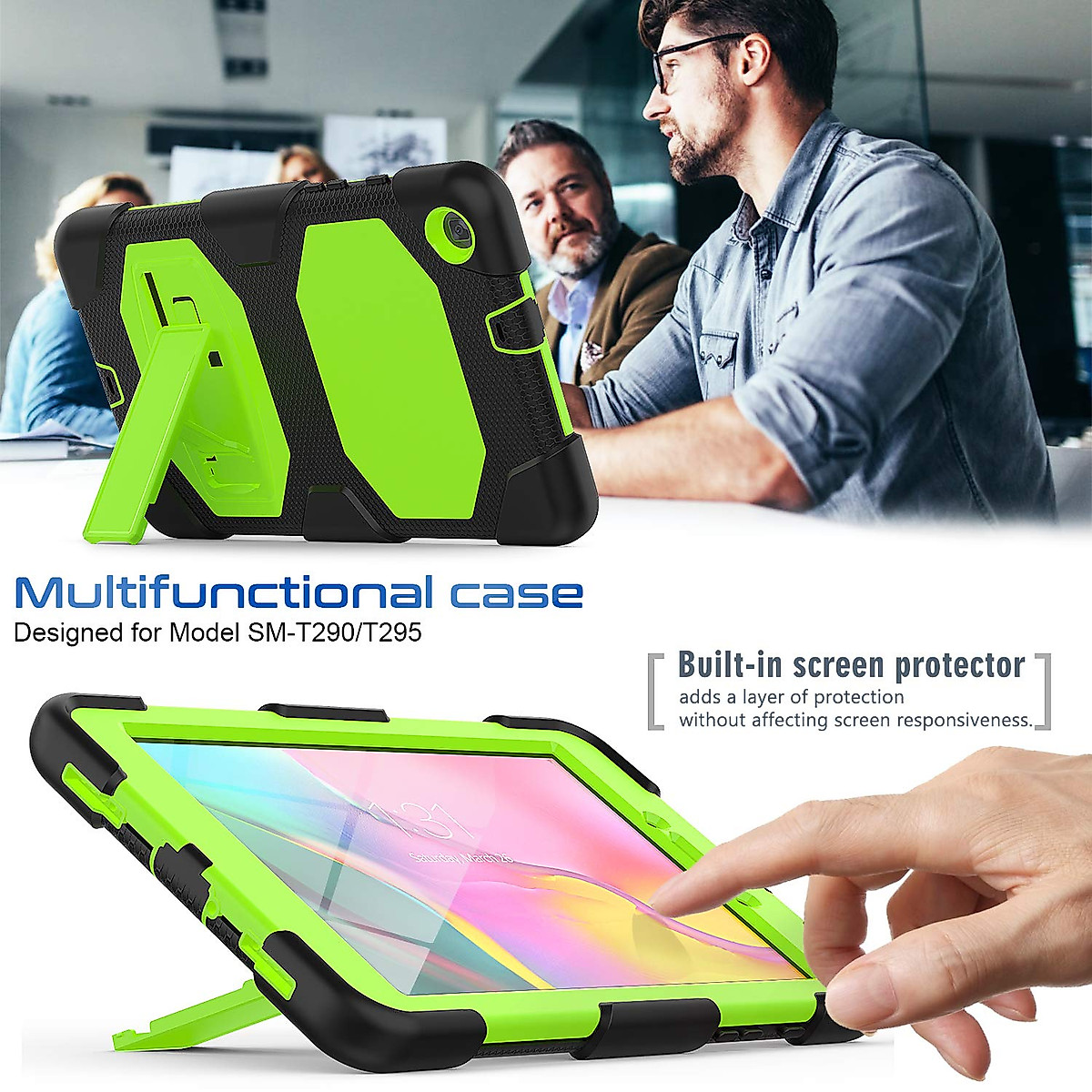 HXCASEAC SM-T290/SM-T295/SM-T297 Galaxy Tab A Case 2019 (8.0 inch) with Kickstand, Full Body Duty Case Shockproof Protective Cover, Built-in Screen Protector for Galaxy Tab A 2019 8.0,Yellow Green