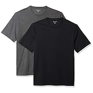 Amazon Essentials Men's Short-Sleeve Crewneck T-Shirt, Pack of 2, Black/Charcoal Heather, Medium
