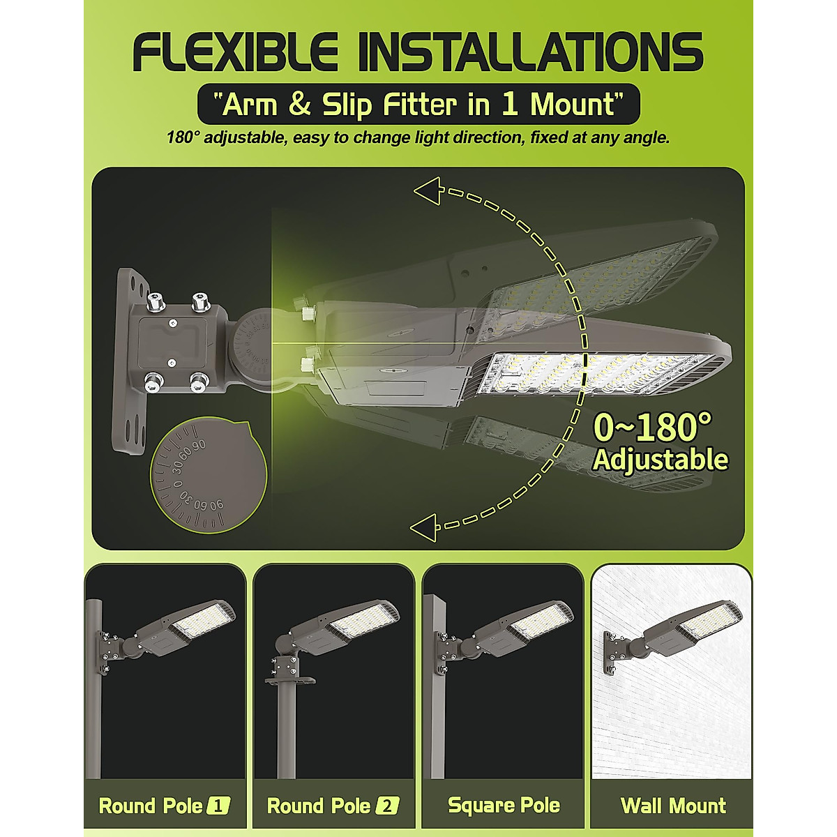 AULACE Parking Lot Light 240W/220W/200W Selectable, 38400LM (160LM/W) LED Parking Lot Light, 5000K LED Shoebox Light Dusk to Dawn Photocell, IP65 Street Light, Adjustable Arm & Slip Fitter in 1 Mount